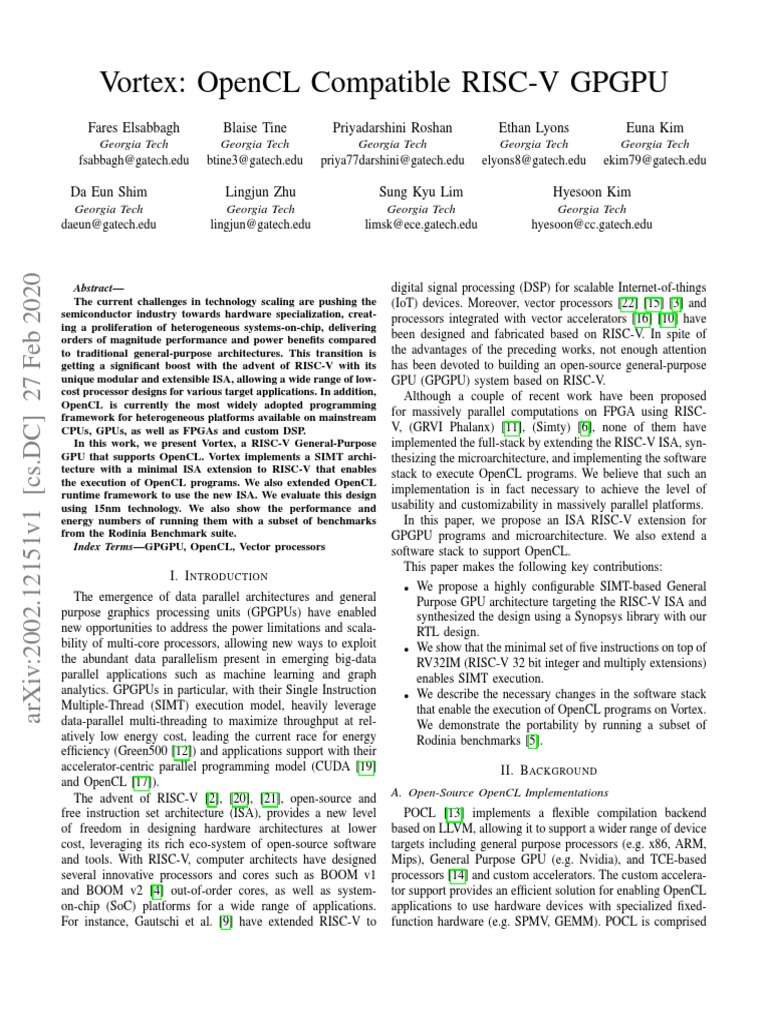 Vortex: Opencl Compatible Risc-V Gpgpu: Fares Elsabbagh Blaise Tine ... Vortex: Opencl Compatible Risc-V Gpgpu: Fares Elsabbagh Blaise Tine ...