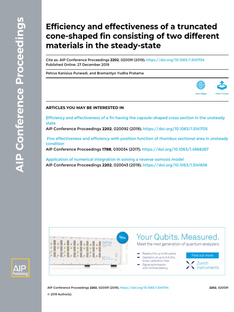 Efficiency and Effectiveness of A Truncated Cone-Shaped Fin Consisting ...