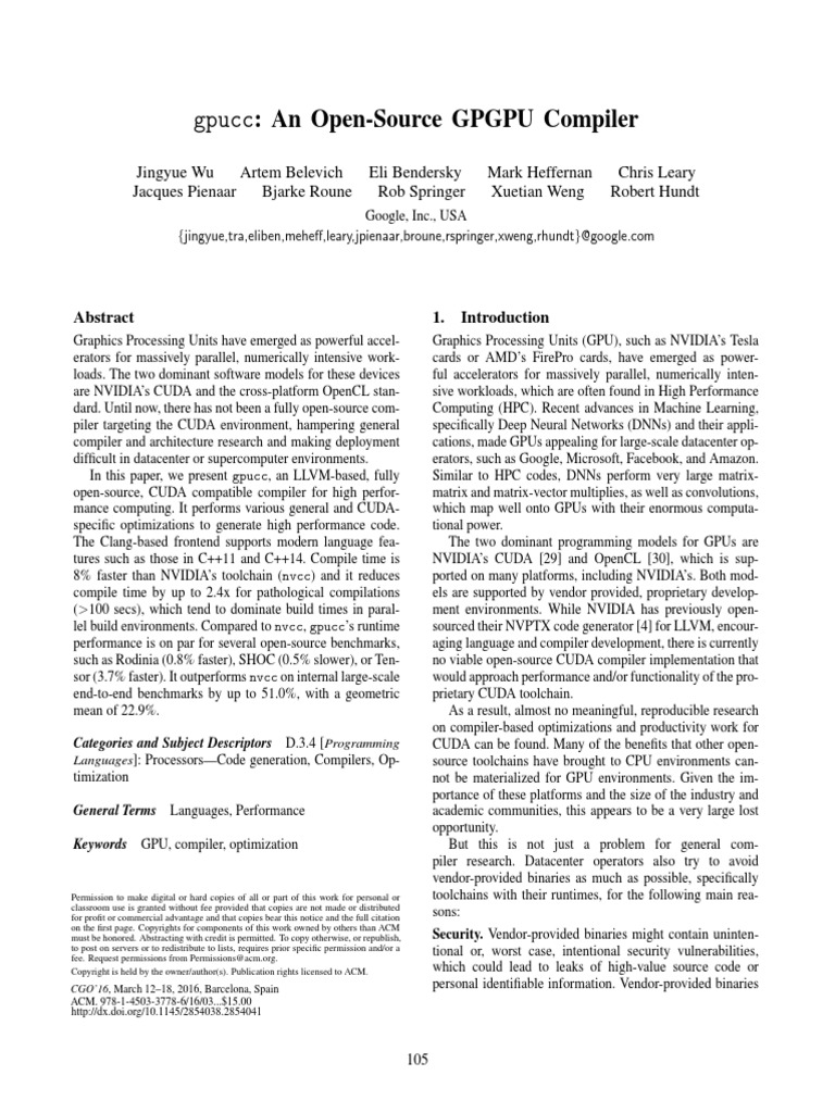 Gpucc: An Open-Source GPGPU Compiler | PDF | Compiler | Graphics Processing Unit