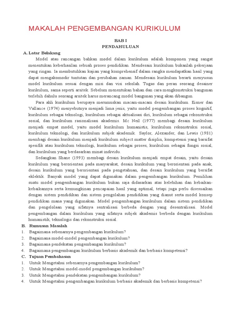 Makalah Pengembangan Kurikulum | PDF | Karier & Perkembangan ...