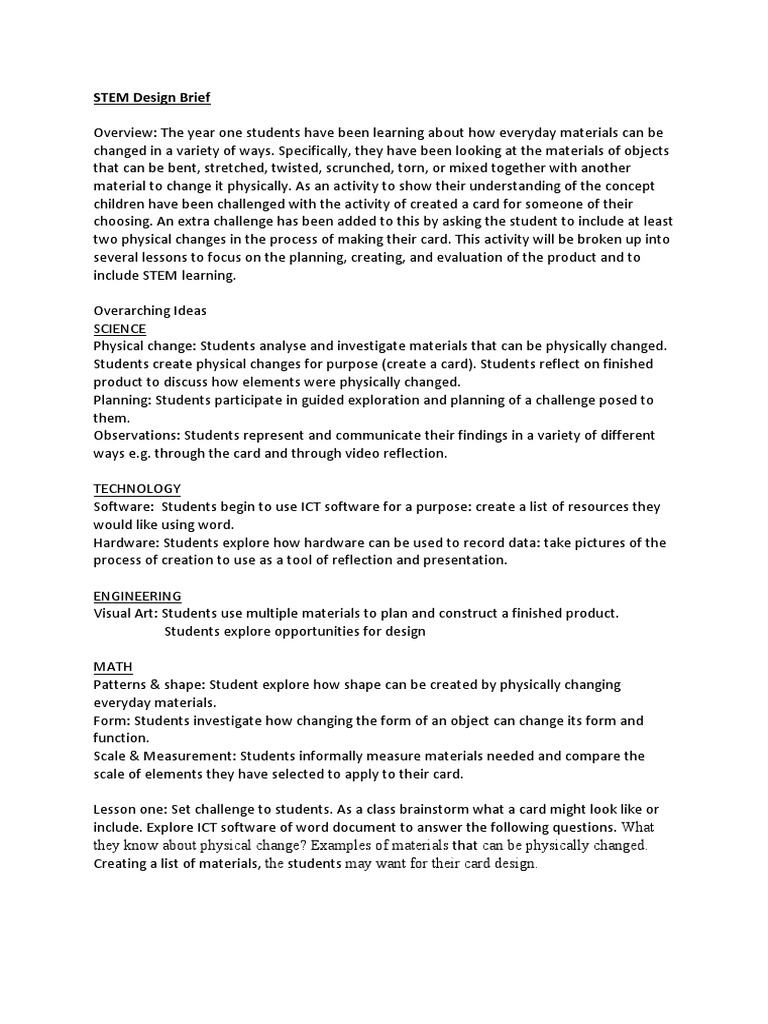 Stem Design Brief | PDF | Educational Technology | Design