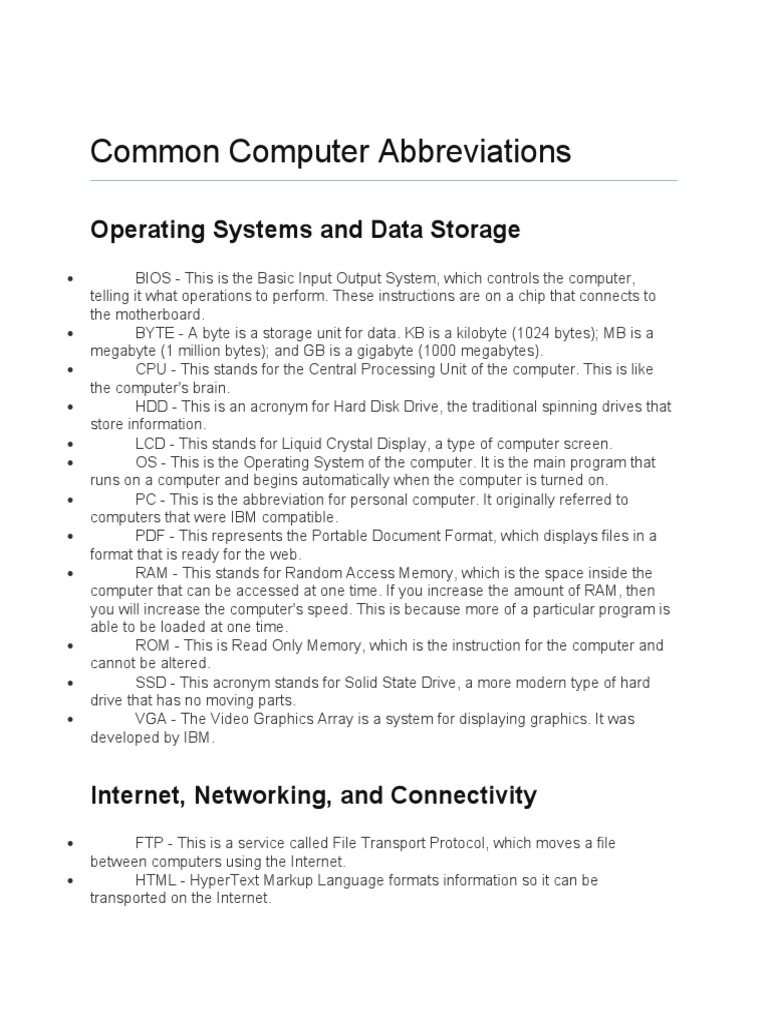 Common Computer Abbreviations | PDF | Computer Data Storage | Internet