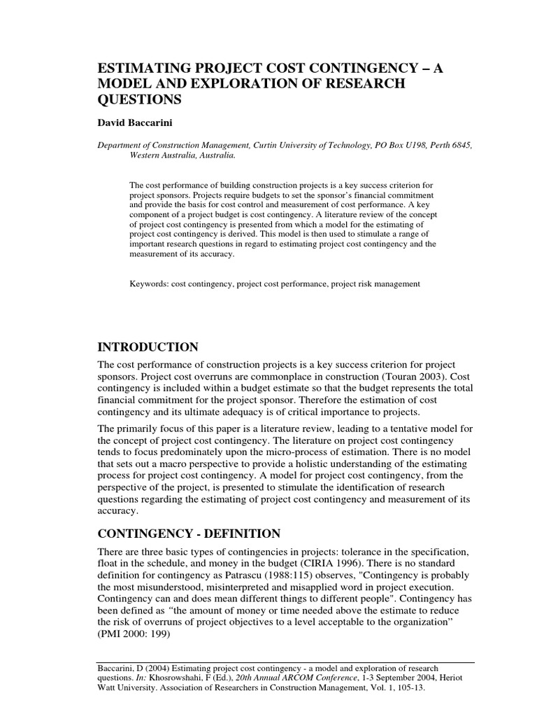 Estimating Project Cost Contingency | PDF | Risk | Project Management