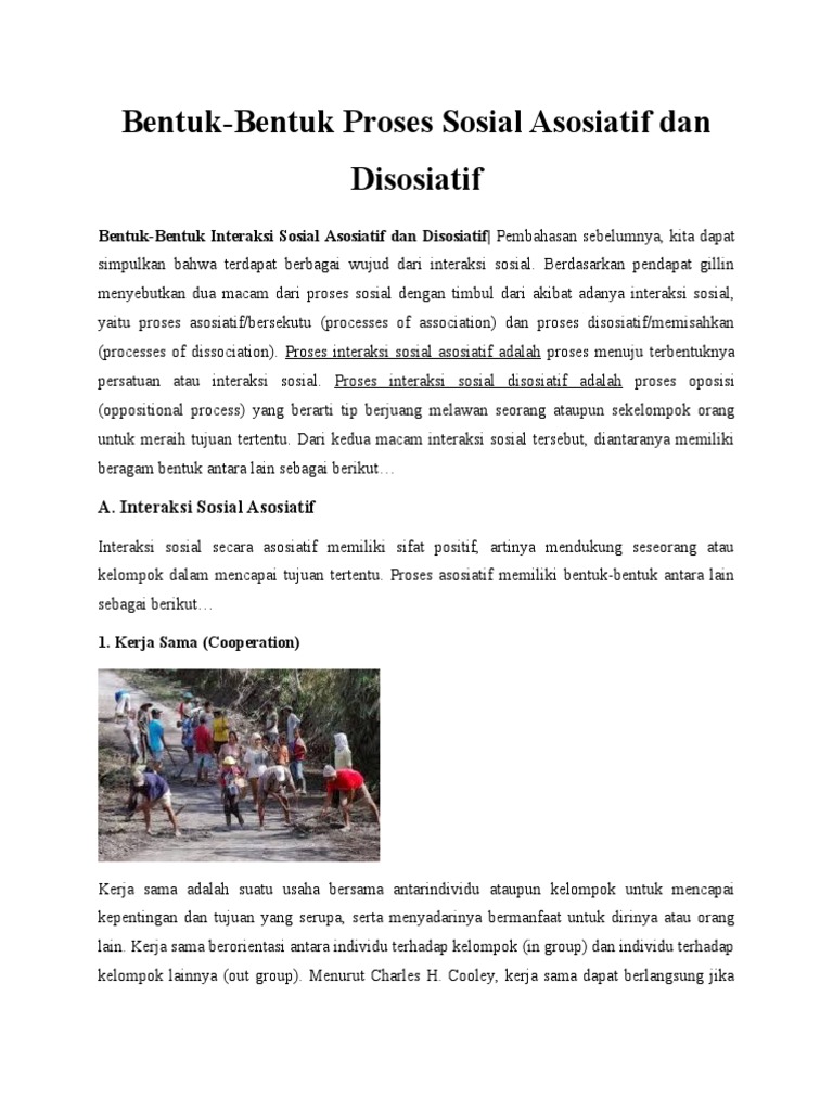 Bentuk-Bentuk Proses Sosial Asosiatif Dan Disosiatif | PDF