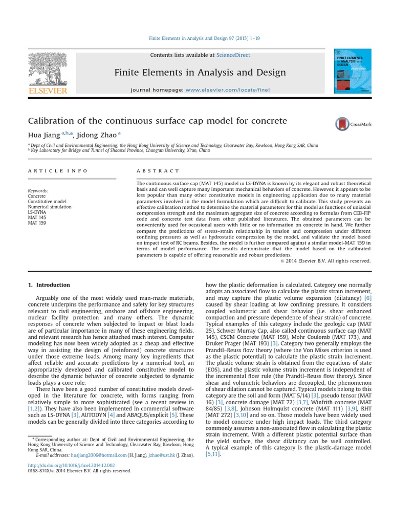 Calibration of The Continuous Surface Cap Model For Concrete | PDF ...