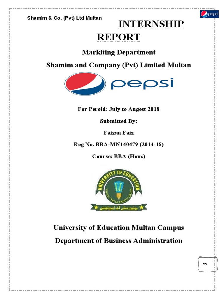 BBA Internship Report: Pepsi Multan | PDF | Pepsi Co | Pepsi