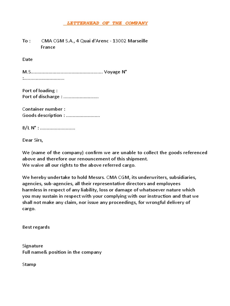 Letter of Renouncement - CMA CGM | PDF