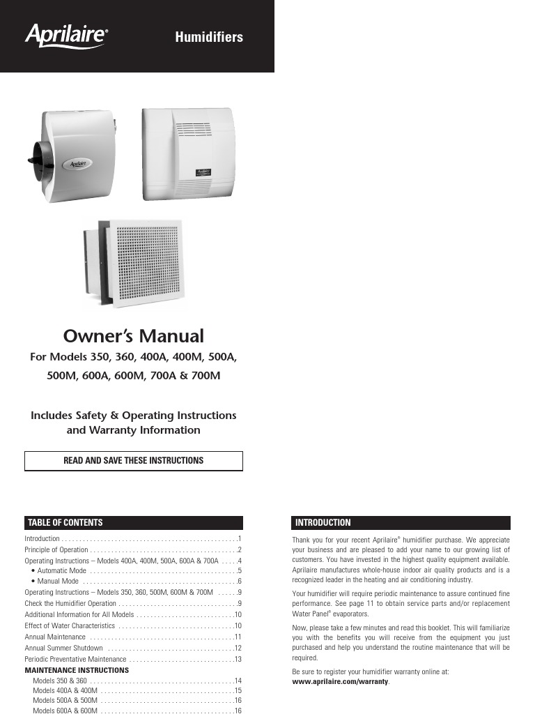 Owner's Manual: Humidifiers | PDF