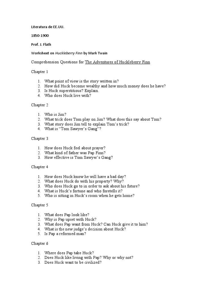 Huckleberry Finn Worksheet | PDF | Huckleberry Finn