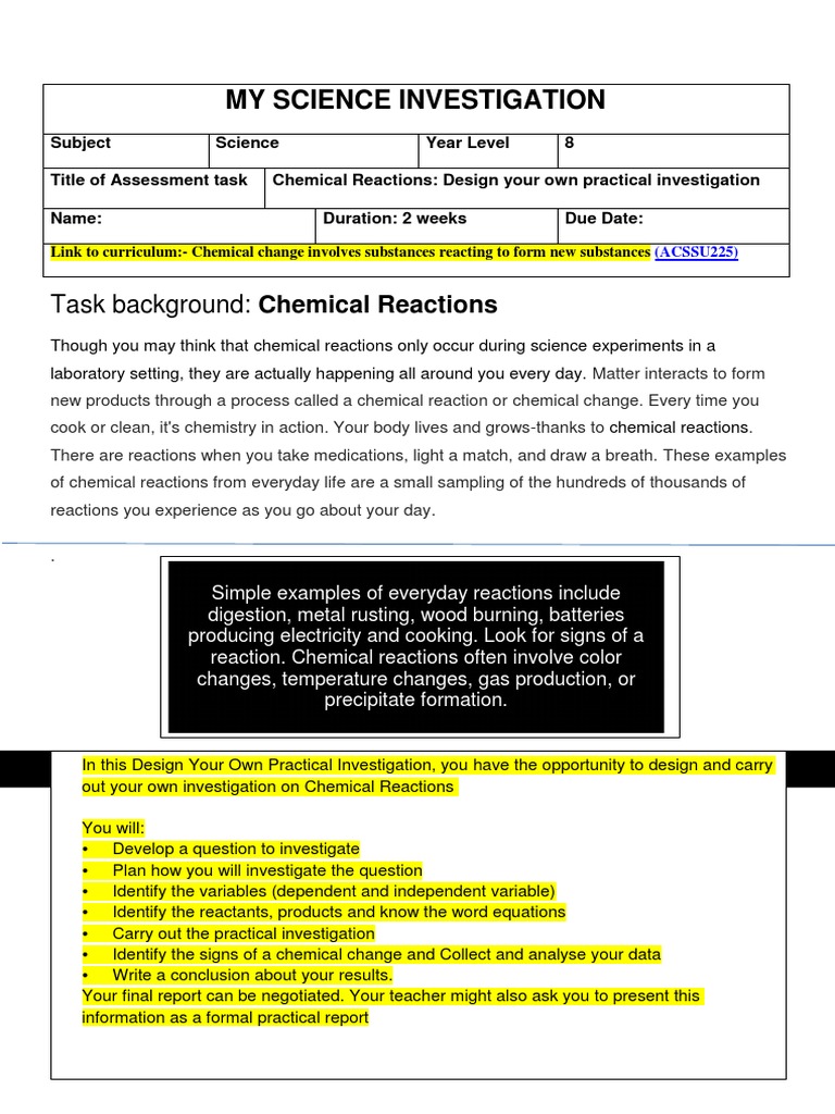 Design Your Own Practical Assessment Task Sheet Year 8 Final For ...