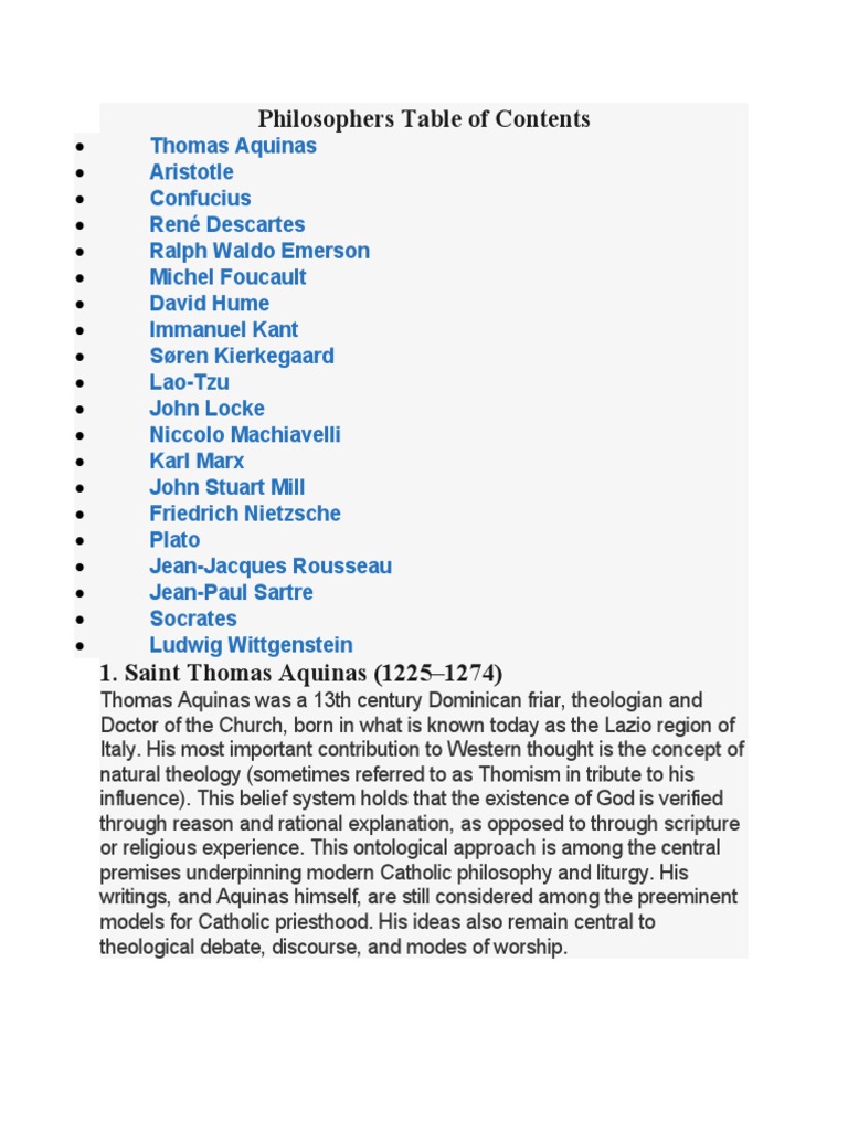 Philosophers Table of Contents | PDF | Laozi | David Hume