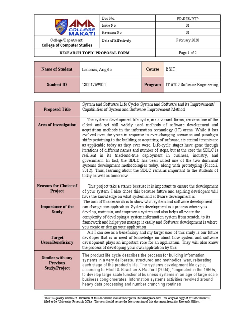 College of Computer Studies: Research Topic Proposal Form | PDF ...