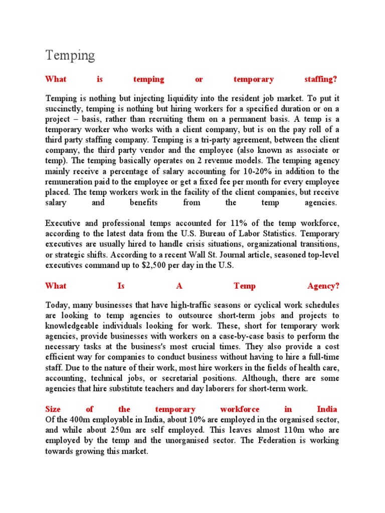Temping or Temporary Staffing | PDF | Temporary Work | Human Resources