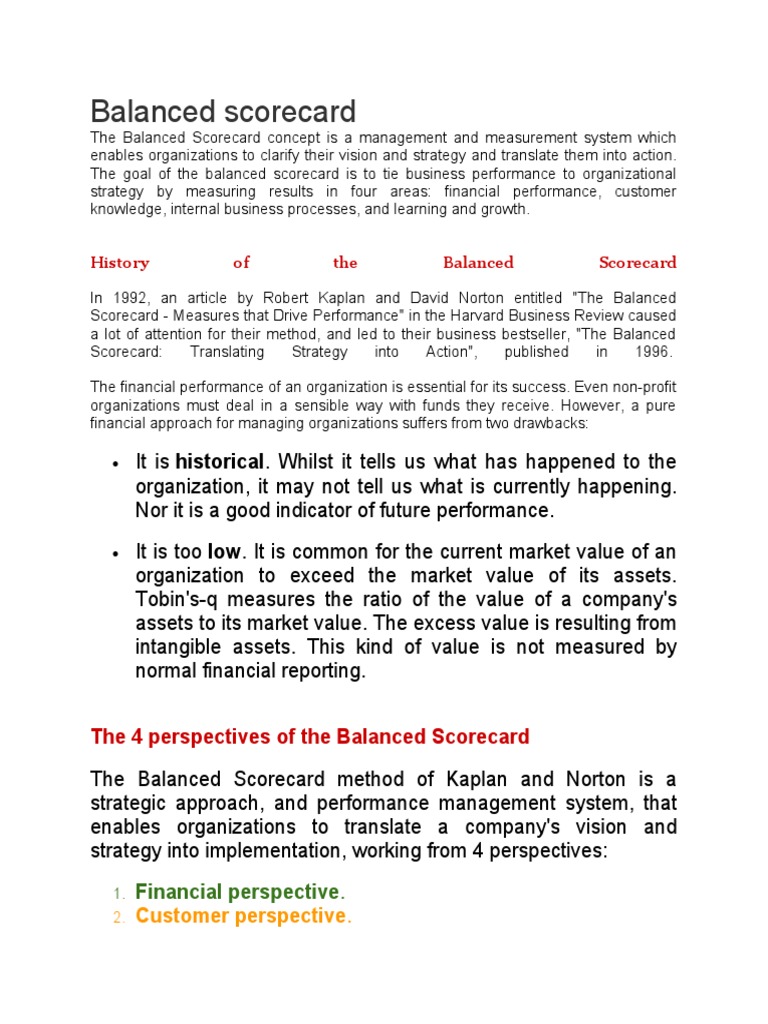 The 4 Perspectives Of The Balanced Scorecard Pdf Customer