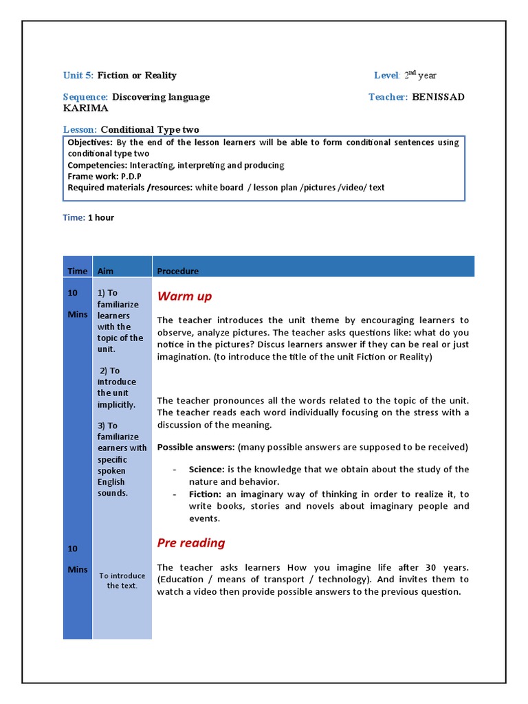 Warm Up: Unit 5: Level: Sequence: Teacher: Lesson | PDF | Sentence ...