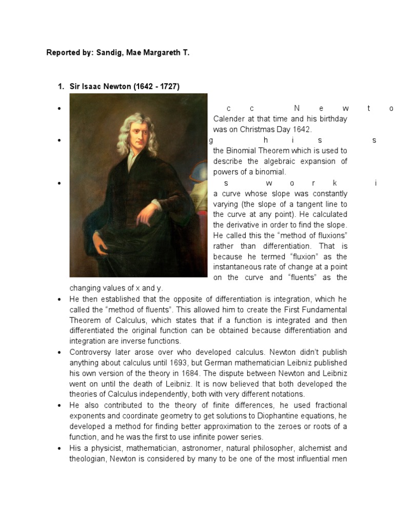 Key Contributors to the Development of Calculus and Mathematics | PDF ...