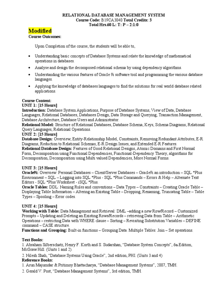 DBMS Syllabus & Lab | PDF | Relational Database | Databases