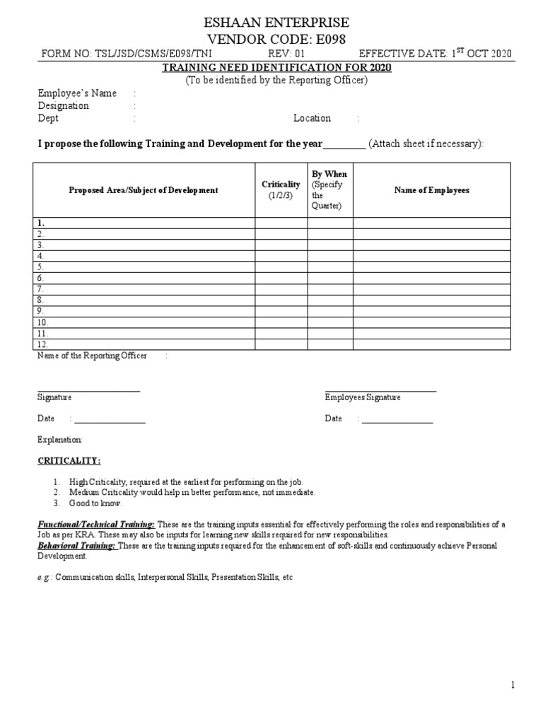 Copy of Training Need Identification Format | PDF