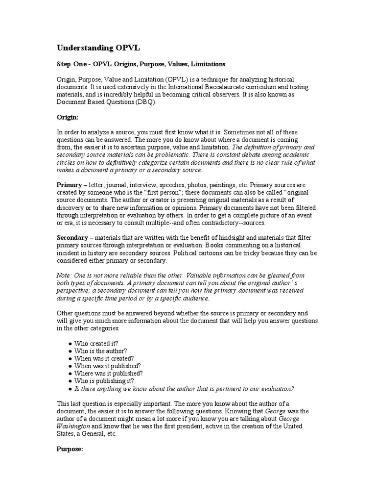 Understanding OPVL PDF | PDF | Primary Sources | Evaluation