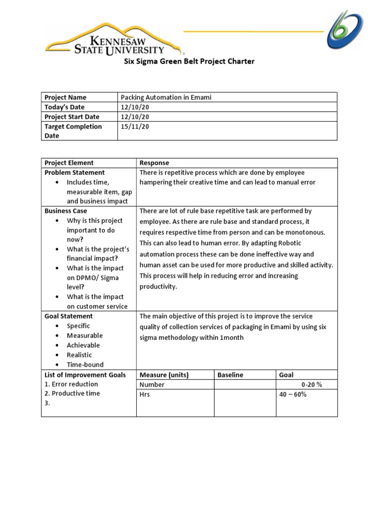 Six Sigma Green Belt Project | PDF | Six Sigma | Business