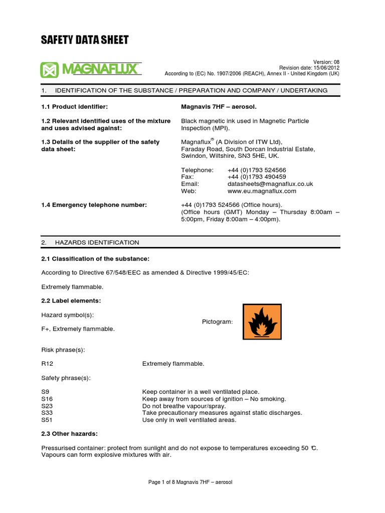 Safety Data Sheet: Revision Date: 15/06/2012 According To (EC) No. 1907 ...