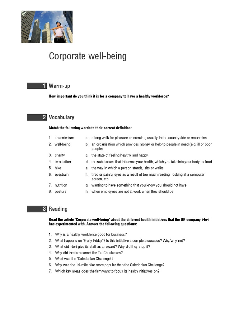 Corporate Wellbeing Worksheet | PDF | Well Being | Cognitive Science