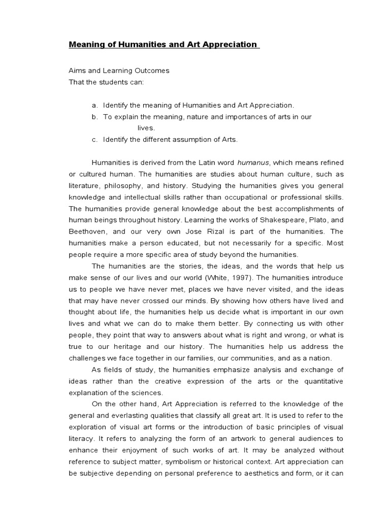 Meaning of Humanities and Art Appreciation | PDF | Humanities | Idea
