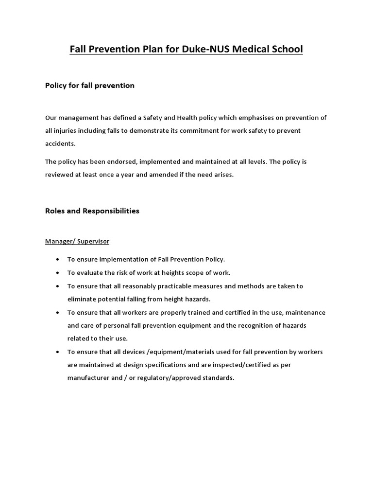 Fall Prevention Plan For WAH | PDF