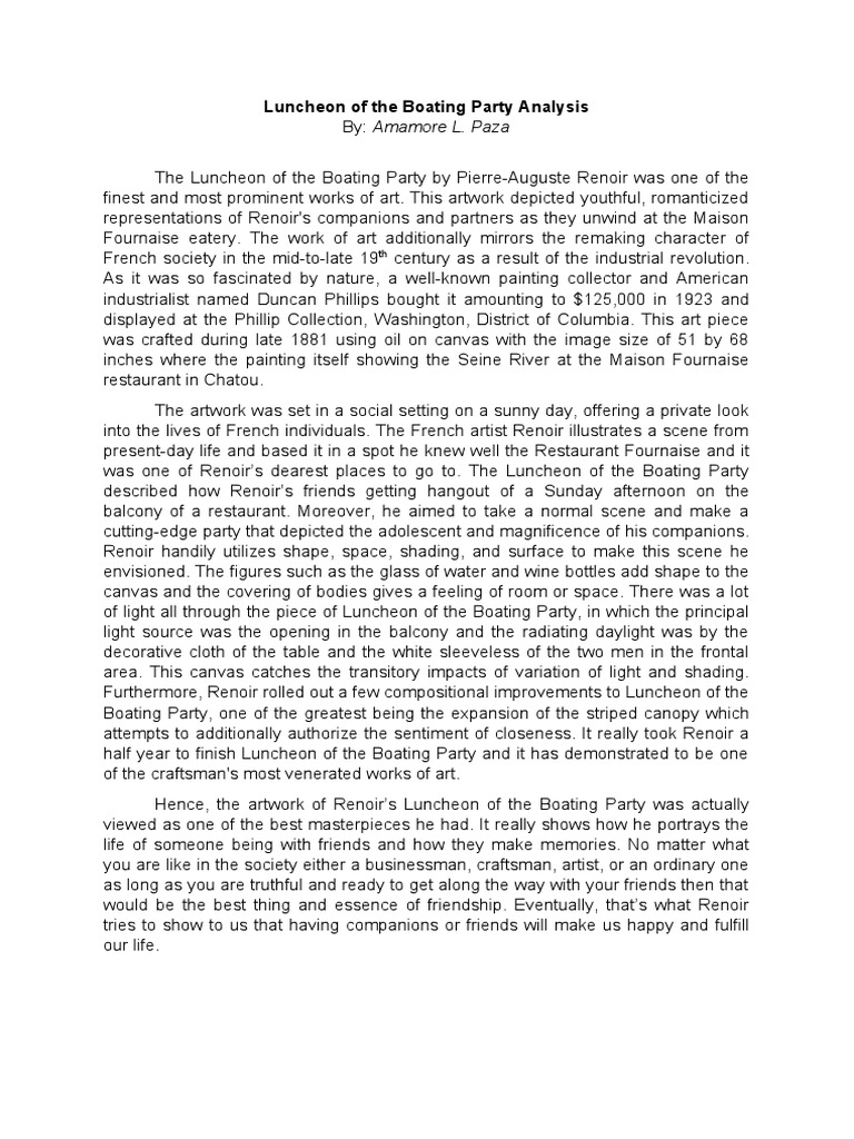Luncheon of The Boating Party Analysis | PDF | Plastic Arts | Art Media