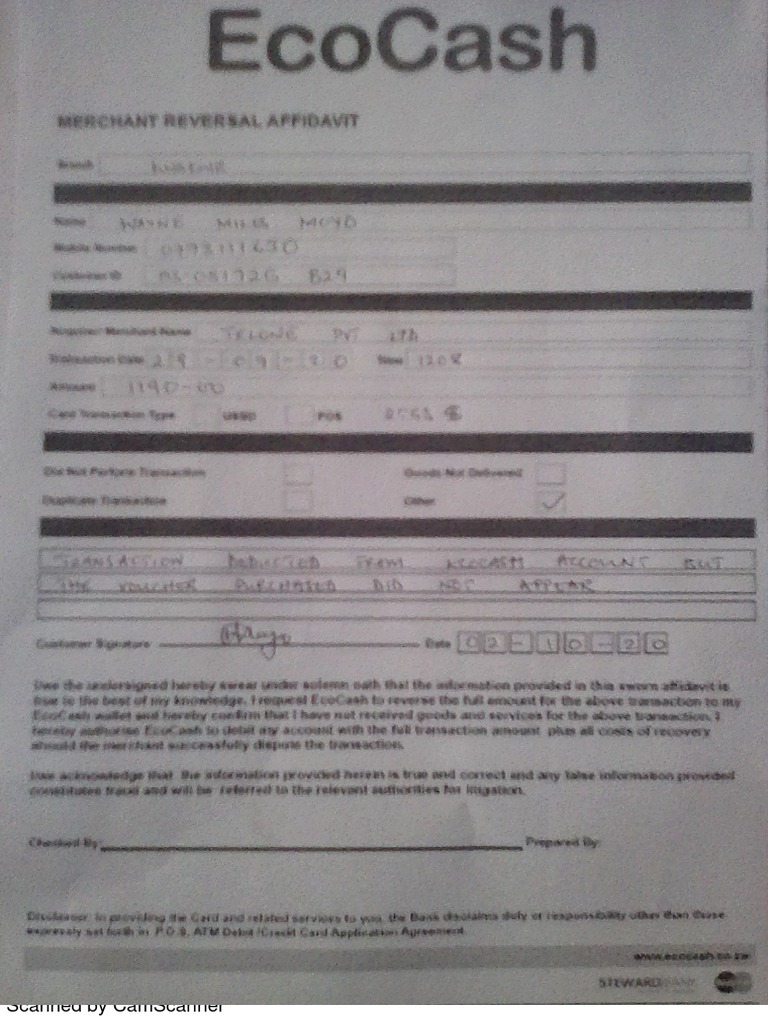 Ecocash Form Reversal | PDF