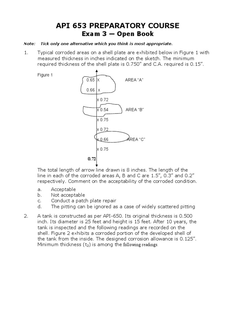 Api 653 Preparatory Course: Exam 3 - Open Book | PDF | Area | Foot (Unit)