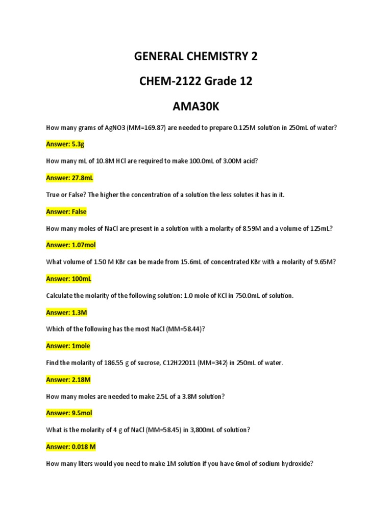 CHEM 2122 Gen. Chem 2 | PDF | Solution | Intermolecular Force