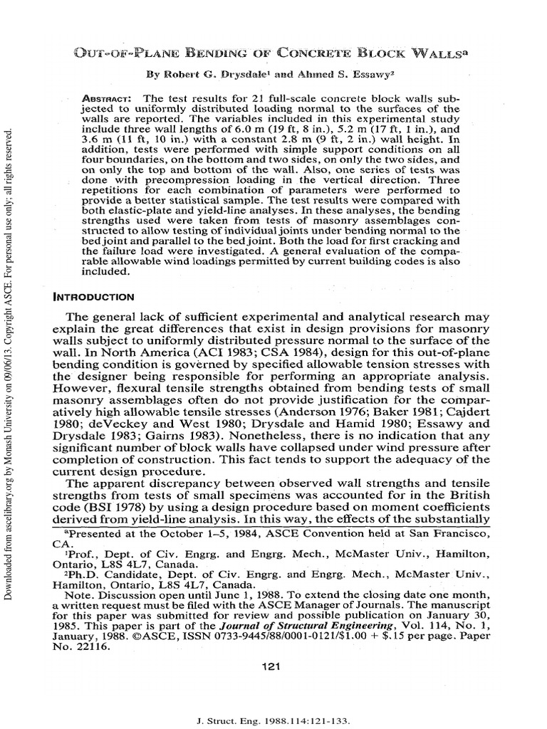 Out of Plane Bending of Concrete Block Walls | PDF | Pascal (Unit) | Masonry