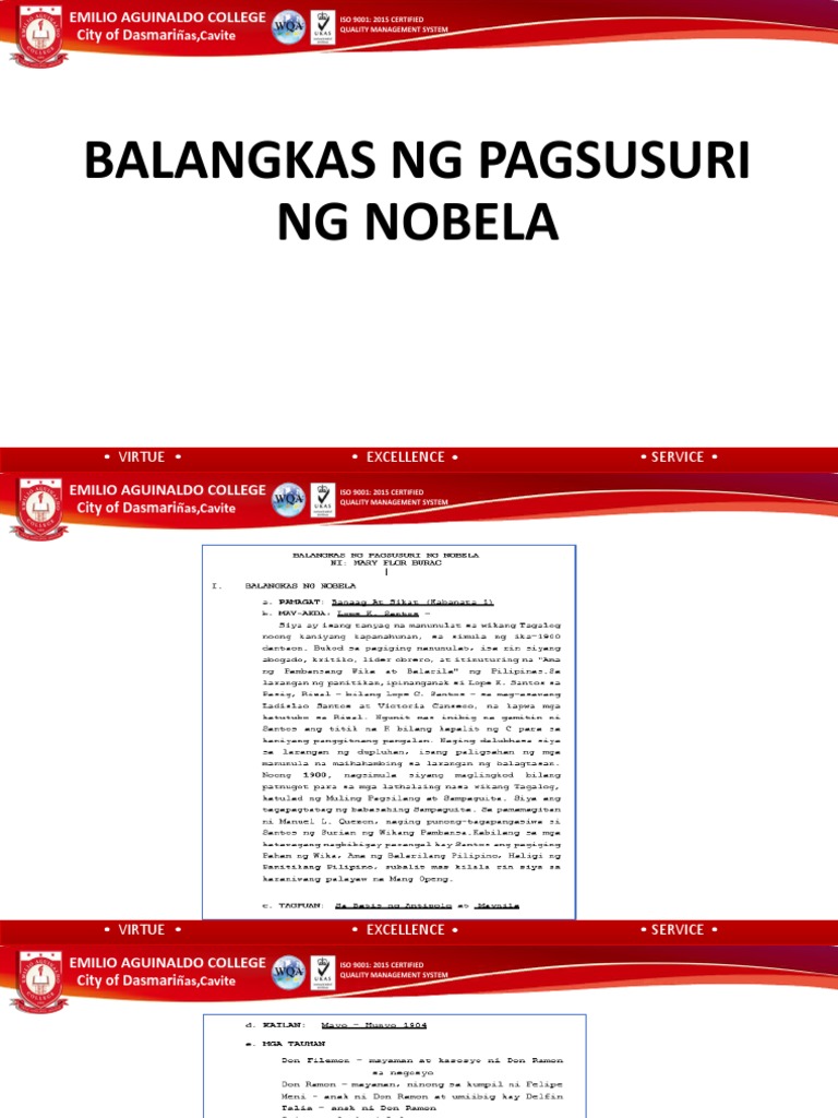 Balangkas NG Pagsusuri NG Nobela: Ñas, Cavite | PDF