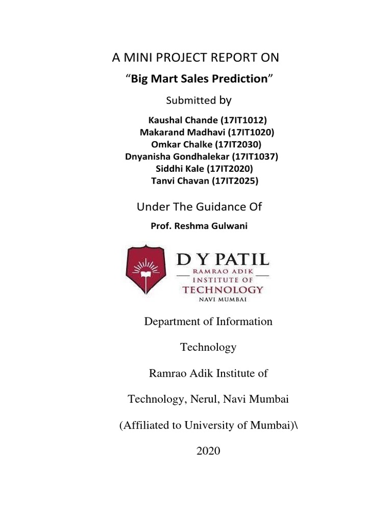 Big Mart Sales Prediction Report | PDF | Dependent And Independent ...