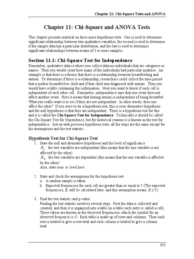 Chapter 11 Chi Square And Anova Tests Pdf P Value Chi Squared Test
