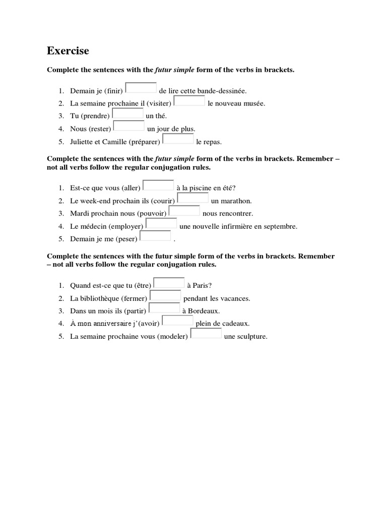 Exercise Futur Simple | PDF