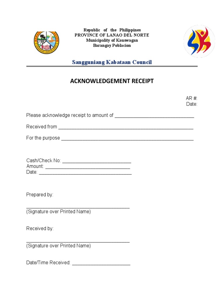 Acknowledgement Receipt: Sangguniang Kabataan Council | PDF