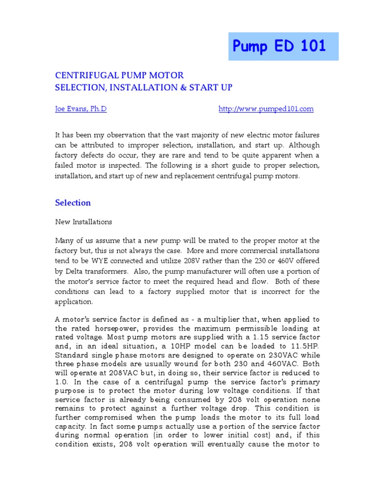 Pump ED 101: Centrifugal Pump Motor Selection, Installation & Start Up ...