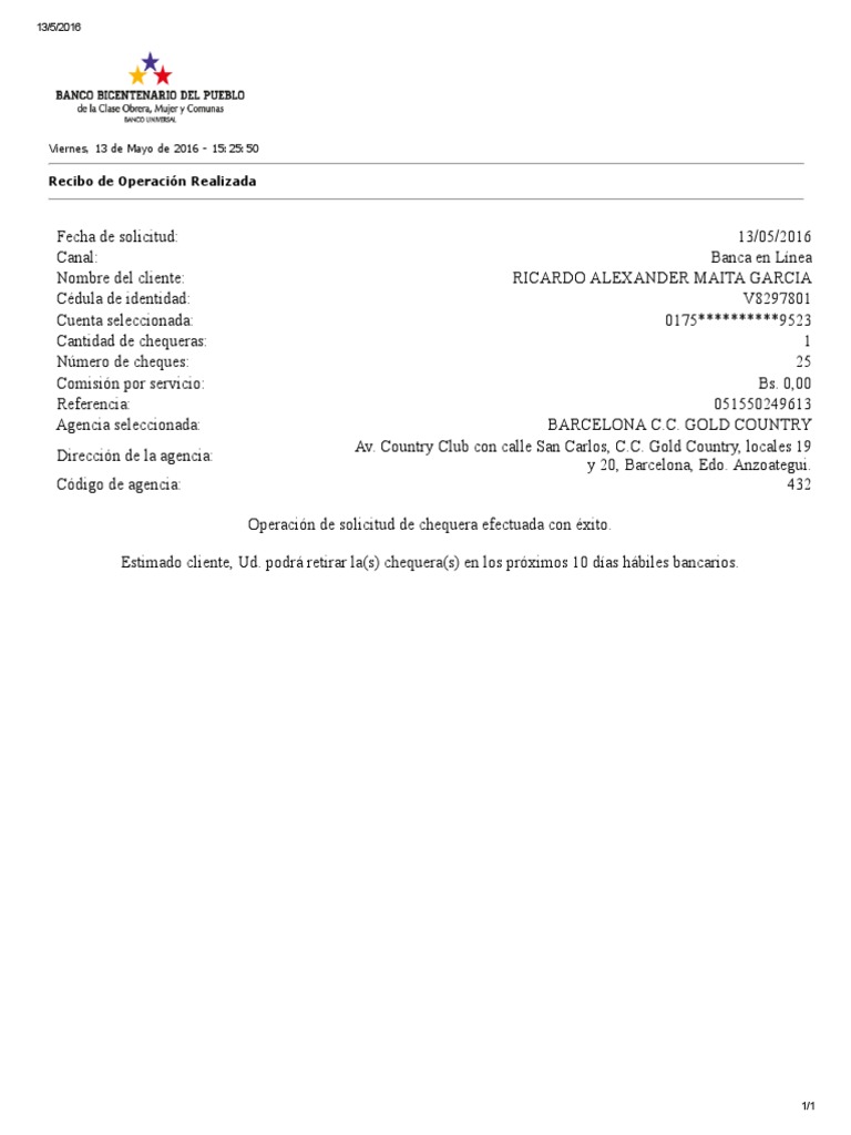 Solicitud de Chequera | PDF