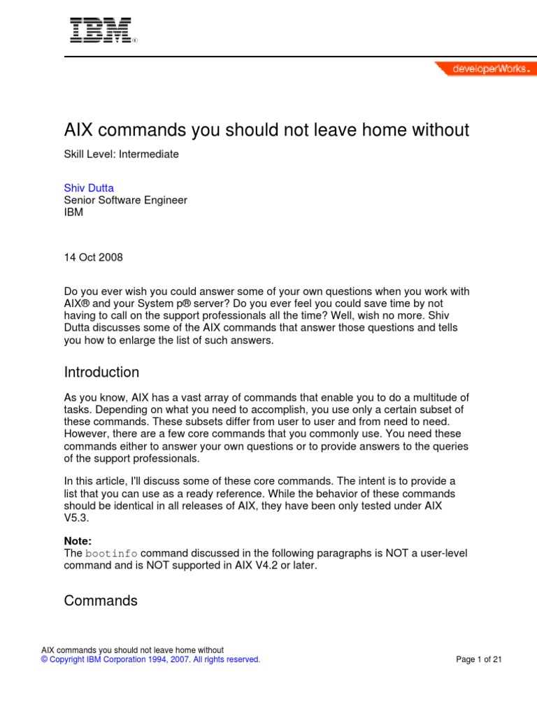 AIX Commands You Should Not Leave Home Without: Shiv Dutta | PDF | Computers