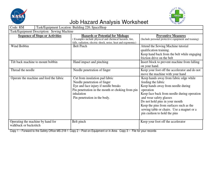 Job Hazard Analysis Worksheet: Sequence of Steps or Activities Hazards ...