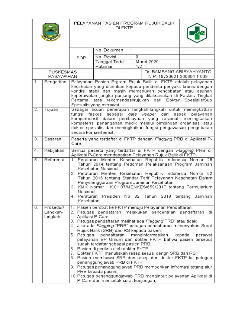 Sop PRB Prolanis PKM Pasawahan | PDF