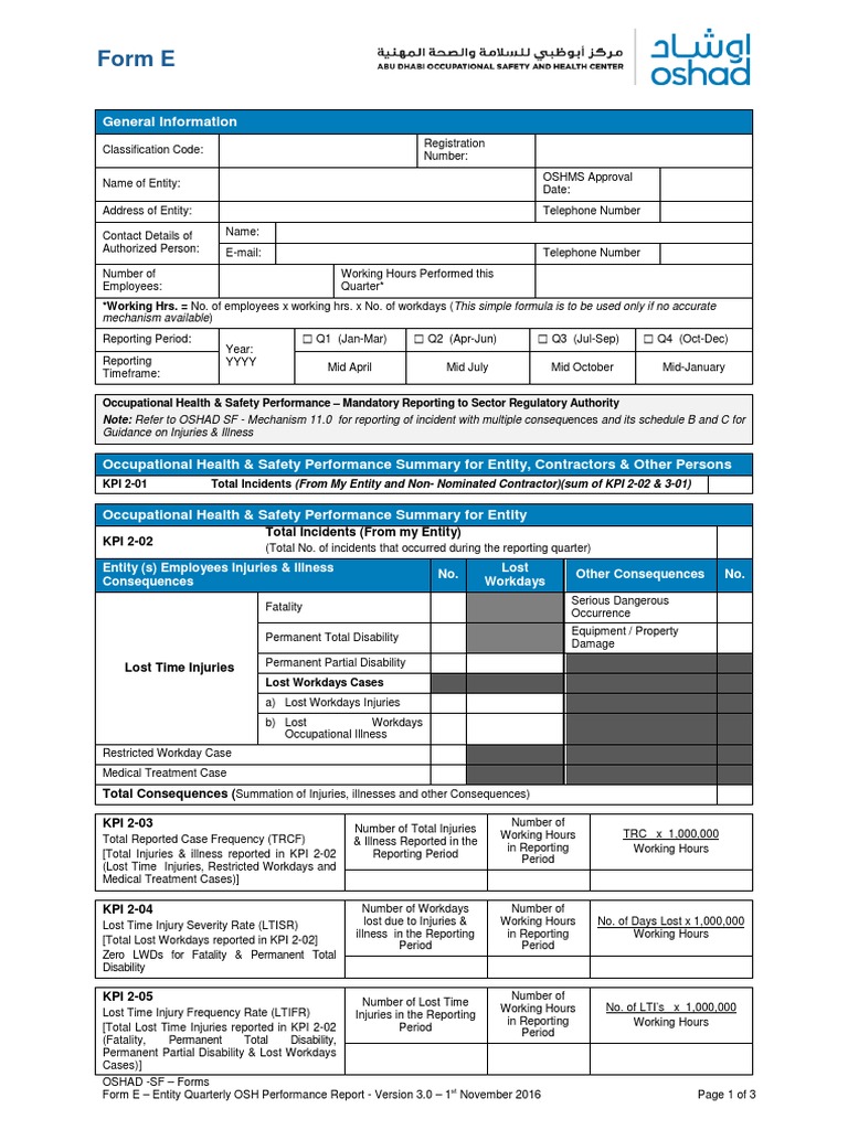 Quarterly OSH Performance Report Form E | PDF | First Aid ...