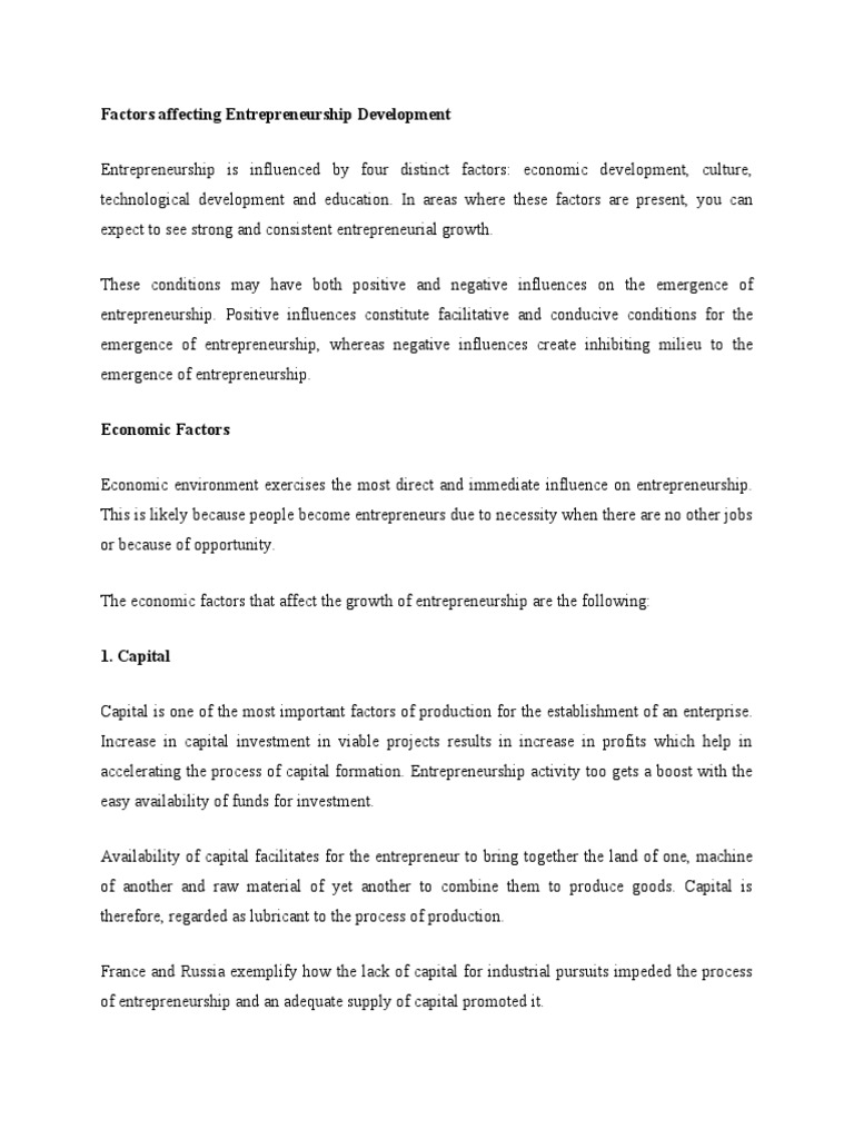 Factors Affecting Entrepreneurship | PDF | Caste | Entrepreneurship