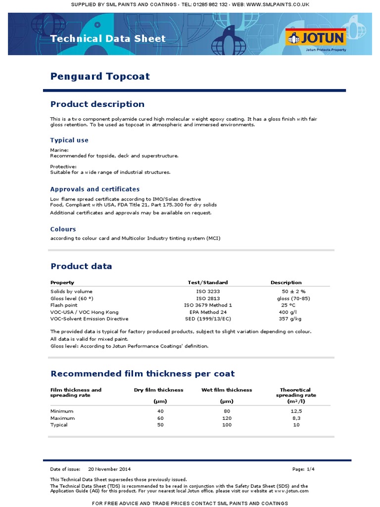 Penguard Topcoat: Technical Data Sheet | PDF | Paint | Epoxy