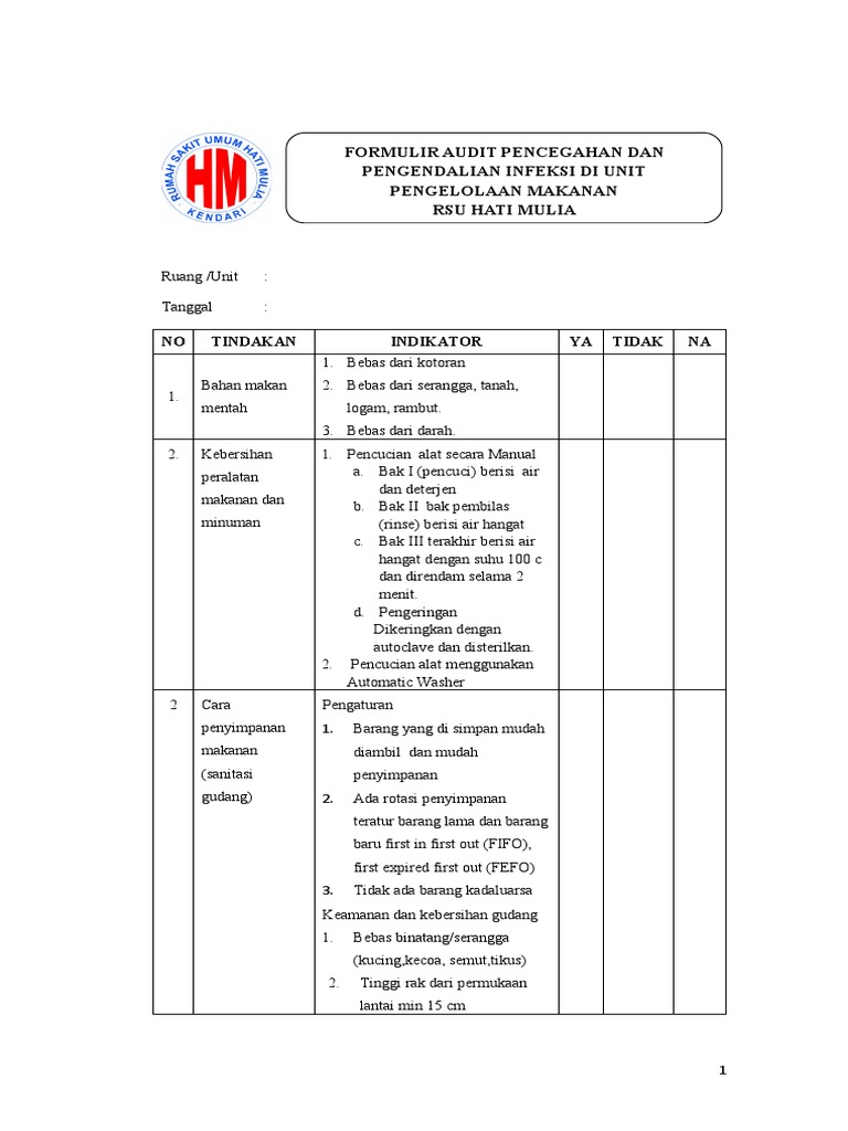 FORMULIR AUDIT PPI GIZI - New | PDF