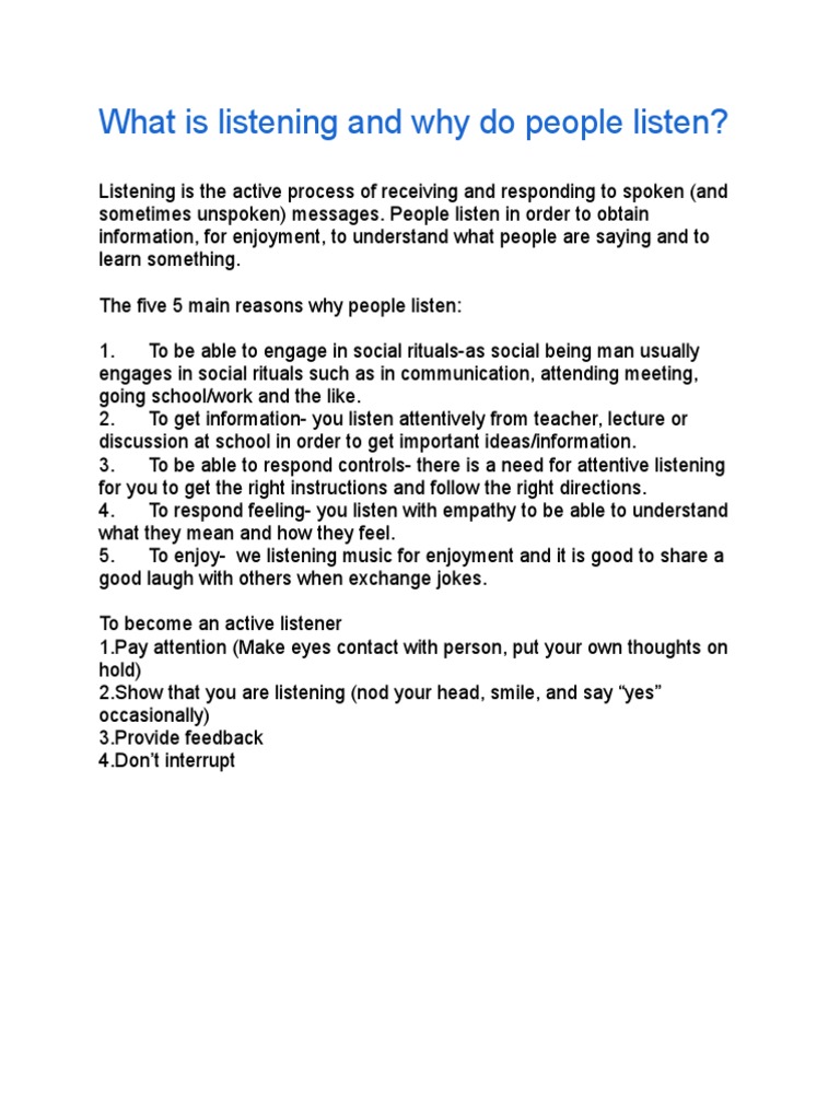 What Is Listening and Why Do People Listen | PDF