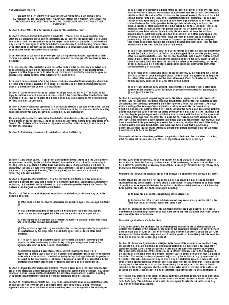 Ra 876 and Ra9285 | PDF | Mediation | Alternative Dispute Resolution