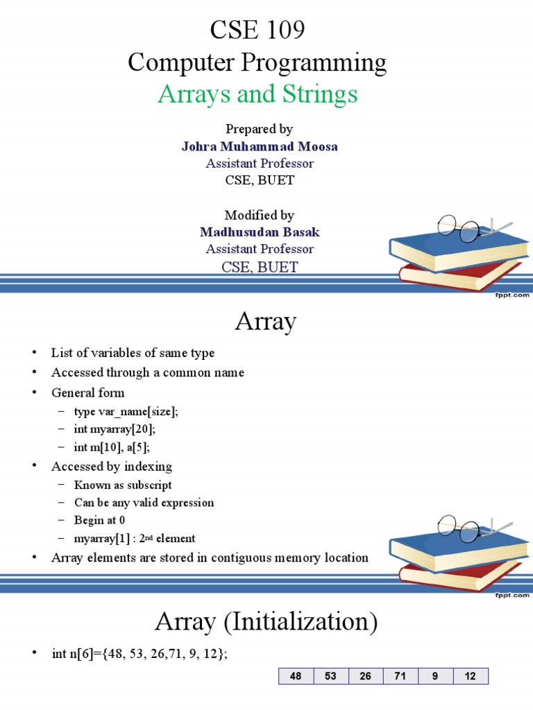 Cse 109 Computer Programming Arrays And Strings Pdf Array Data Structure String Computer 